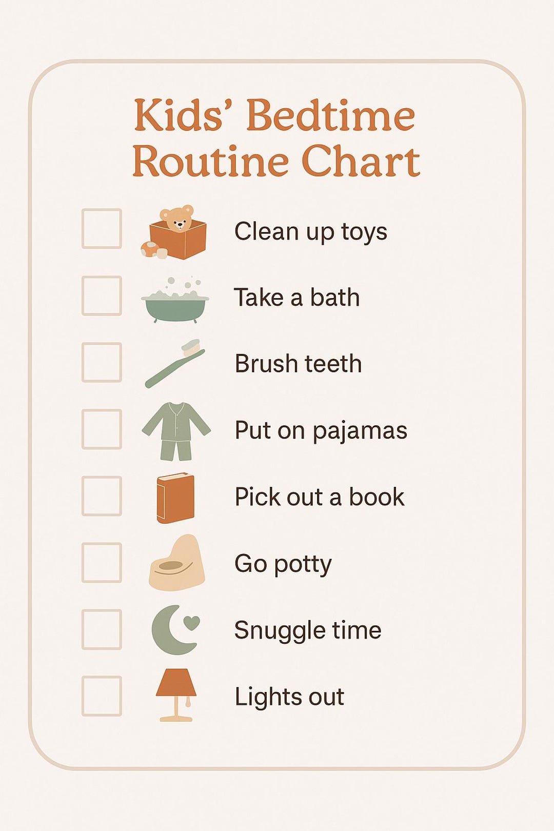 Kids’ Bedtime Routine Chart | Printable Nighttime Checklist | Gentle ...