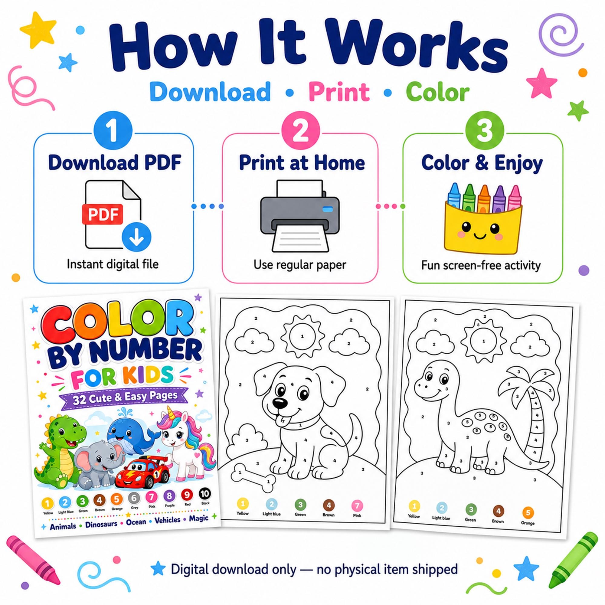 Color by Number Printable PDF for Kids - Etsy