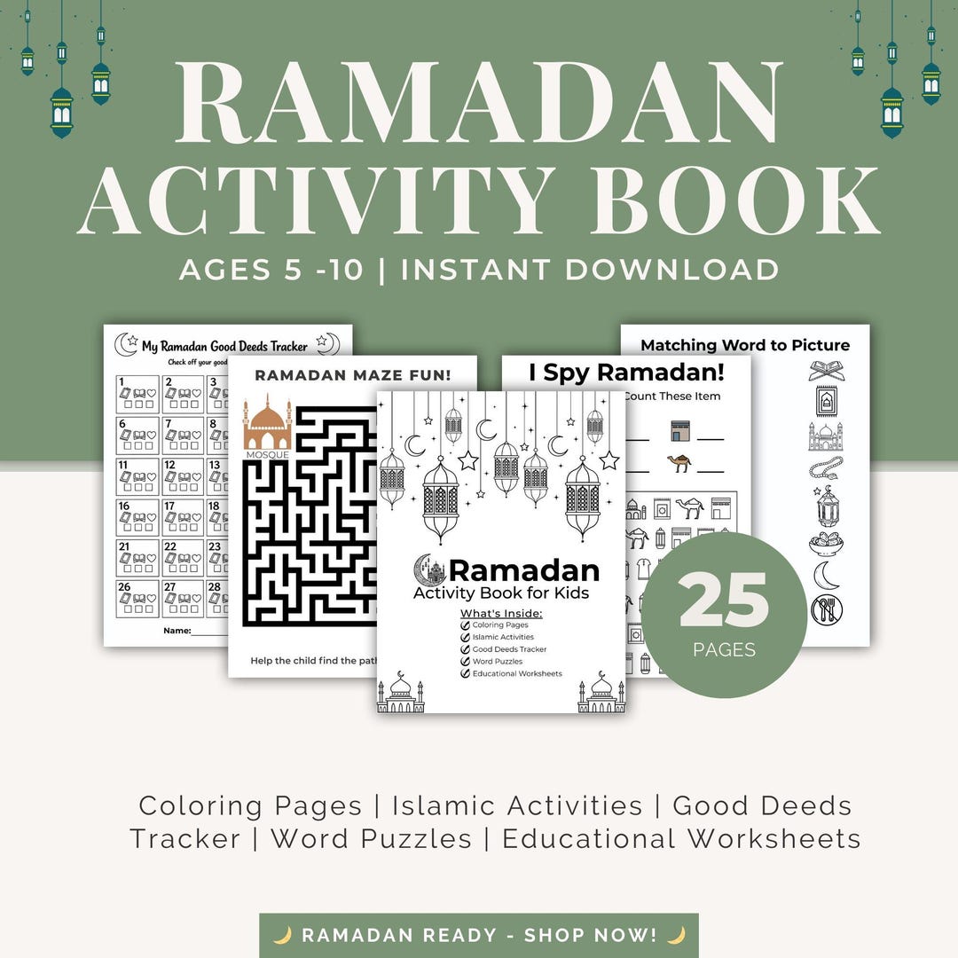 Ramadan Activity Book for Kids | 25-page Islamic Worksheets Coloring ...