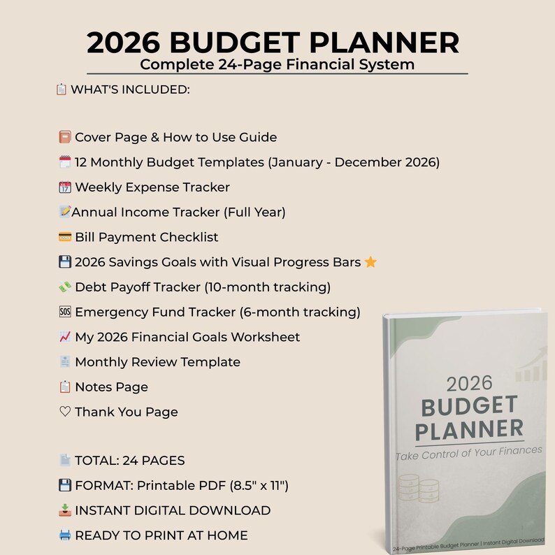Printable Budget Planner 2026 PDF Expense Tracker Savings Worksheet ...