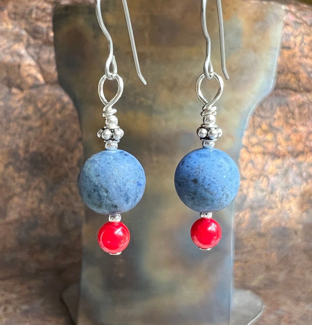BLUE JEANS LANE. Dumortierite Stones. Red Coral. 925 Bali Sterling ...