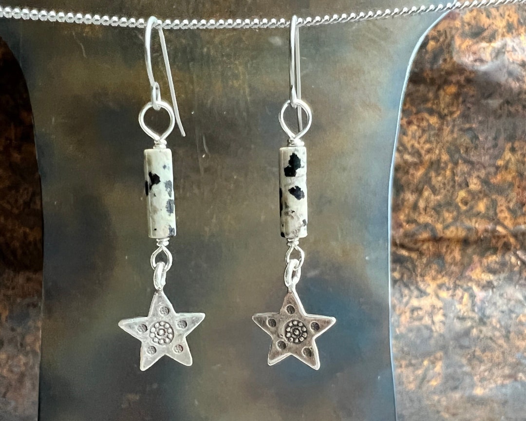 THE SHERIFF'S WIFE. Jasper Earrings. Thai Hill Tribe Silver Stars ...