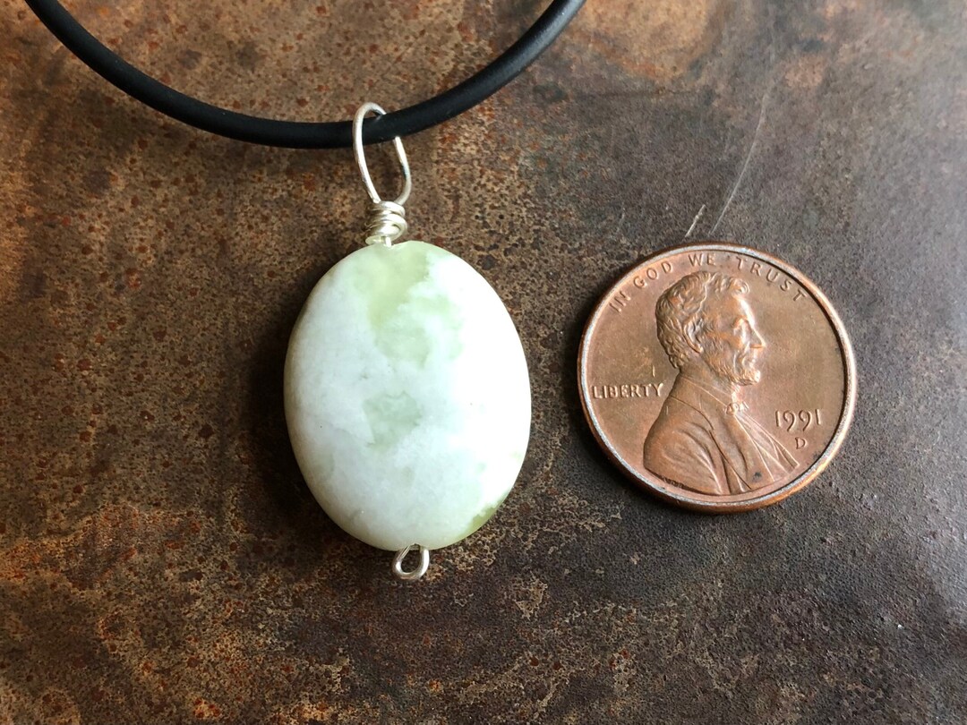 PEACE. stone pendant. natural jade stone. creamy celery green. peace ...