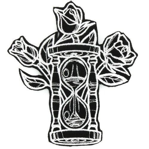 Hourglass and Roses Black and White Iron on Embroidered Patch - Etsy