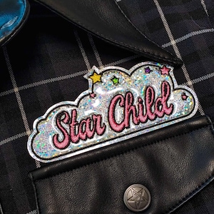 Star Child Cloud Silver Glitter Holographic Embroidered Patch - Etsy