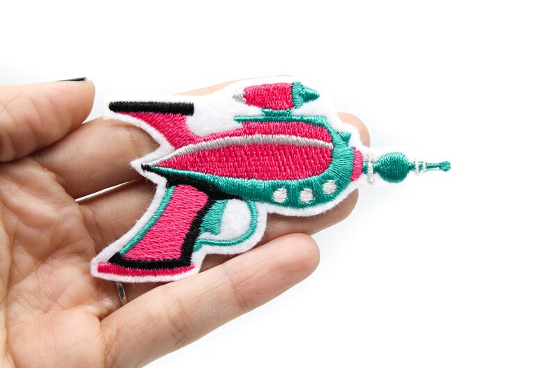 Pink Ray Gun Embroidered Patch With Iron on Adhesive - Etsy