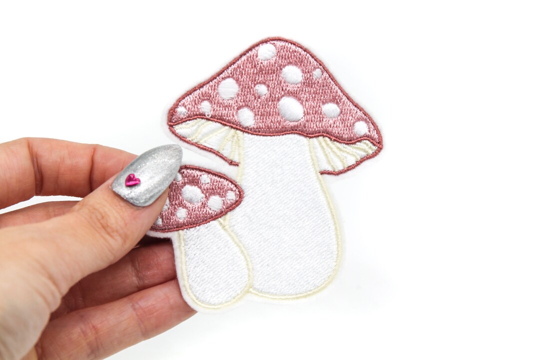 Mauve Mushrooms Embroidered Patch - Iron on Adhesive Included - Etsy