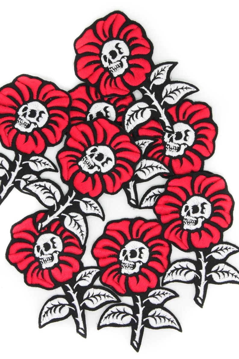 Skull Flower Iron on Embroidered Patch - Etsy