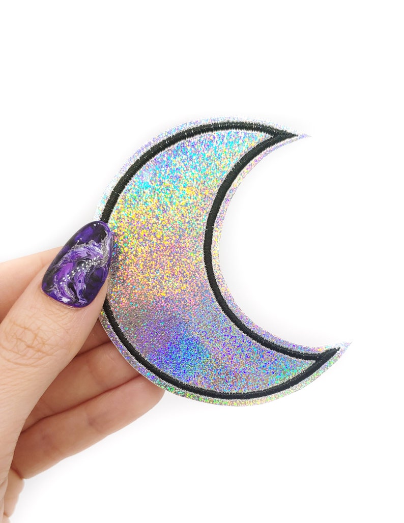 Holographic Glitter Crescent Moon Vinyl Iron on Embroidered Patch - Etsy