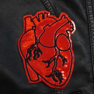 Red Holographic Glitter Anatomical Heart Vinyl Iron on Embroidered ...