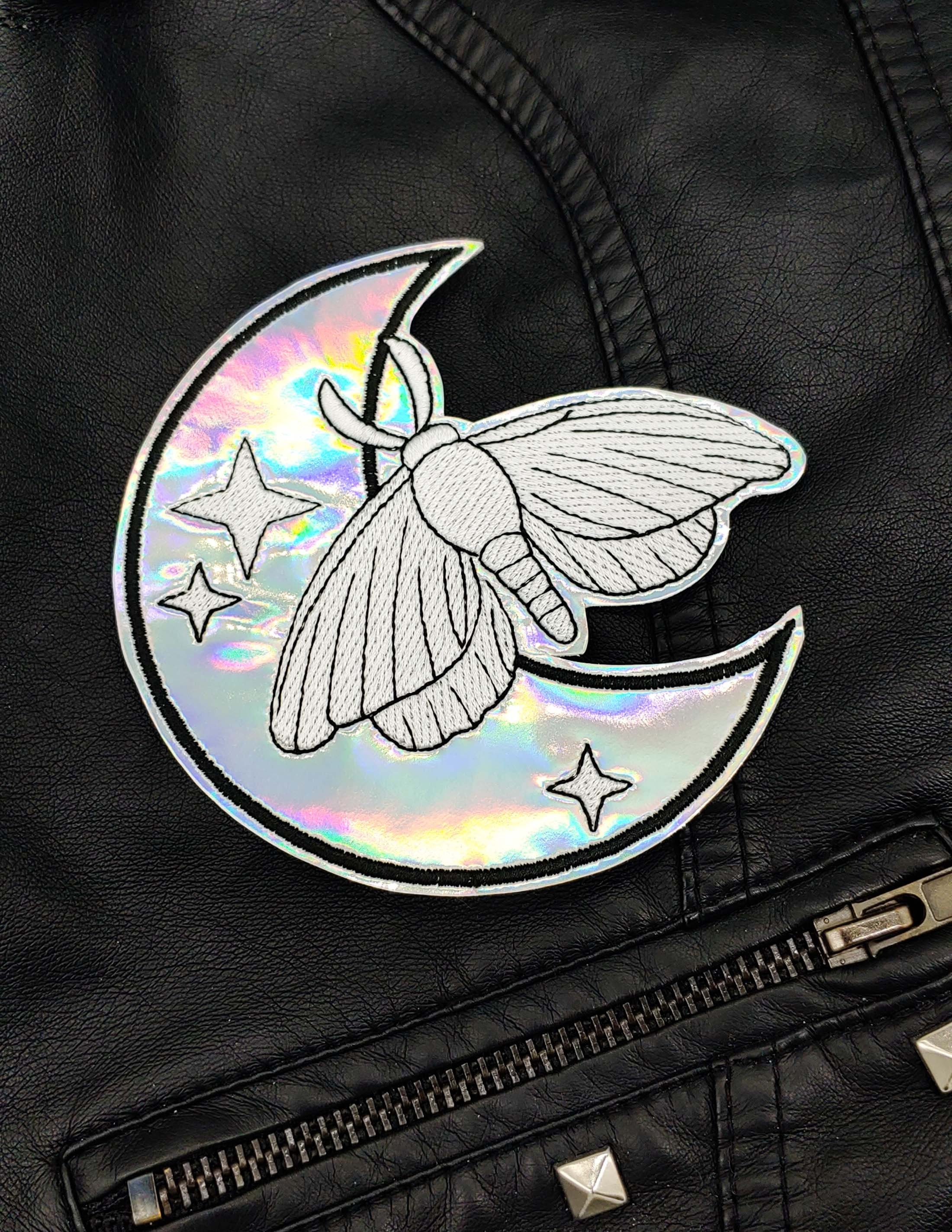 Moth and Moon Holographic Vinyl Iron on Embroidered Patch - Etsy