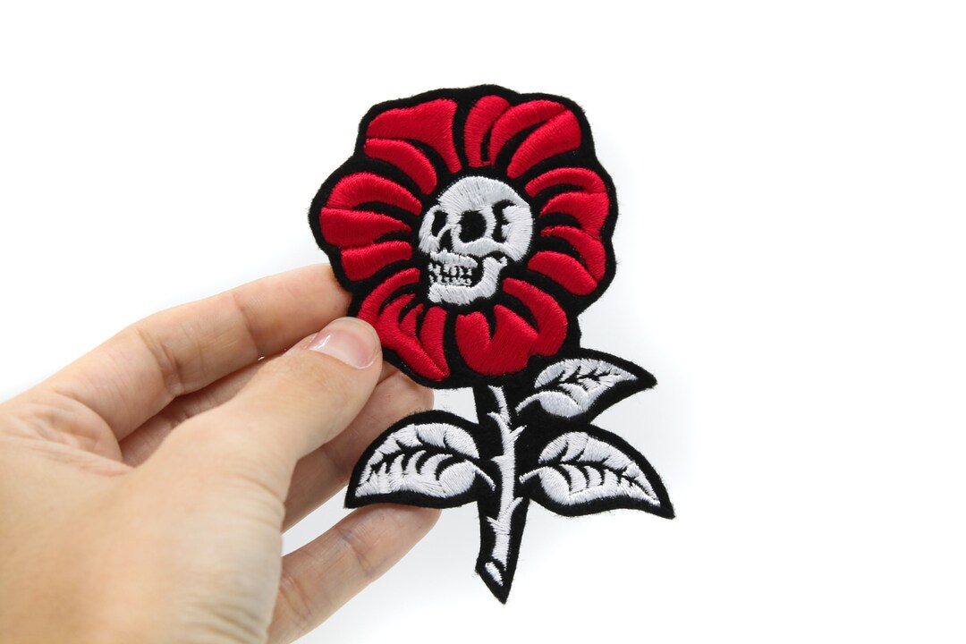 Skull Flower Iron on Embroidered Patch - Etsy
