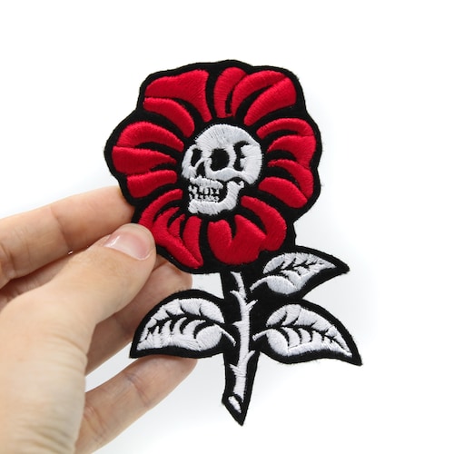 Large Gray and Black Rockabilly Rose Iron-on Embroidered Patch - Etsy