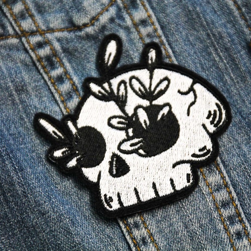 Skull Flower Iron on Embroidered Patch - Etsy