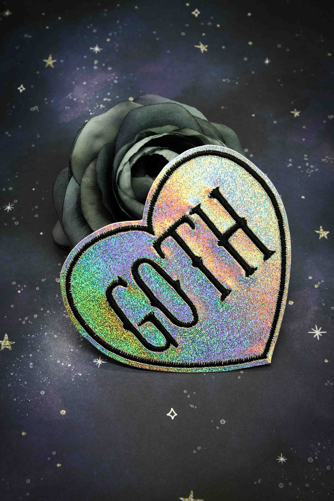 Goth Holographic Vinyl Glitter Heart Iron On Embroidered Patch | Etsy