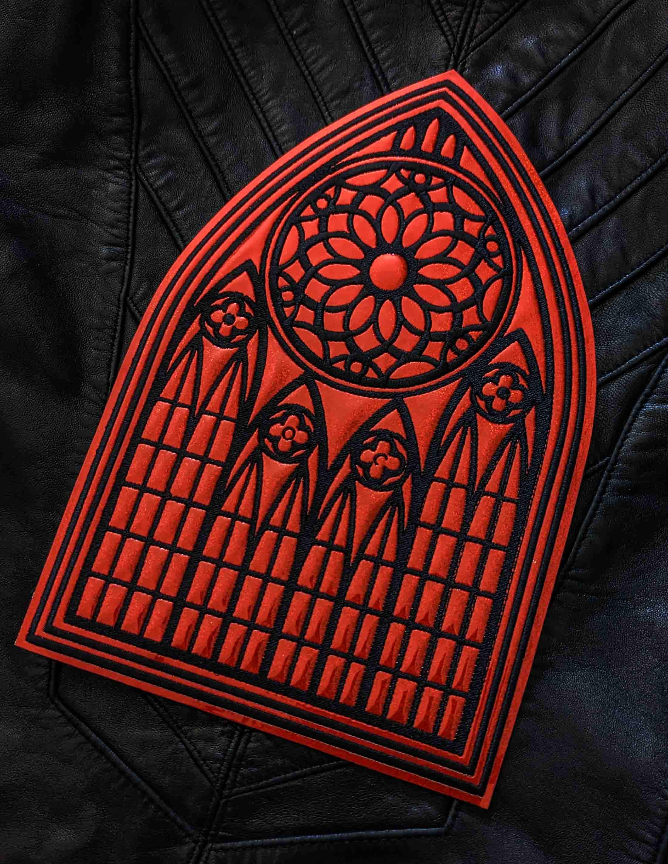 XL Cathedral Window Red Glitter Holographic Vinyl Embroidered Iron on ...