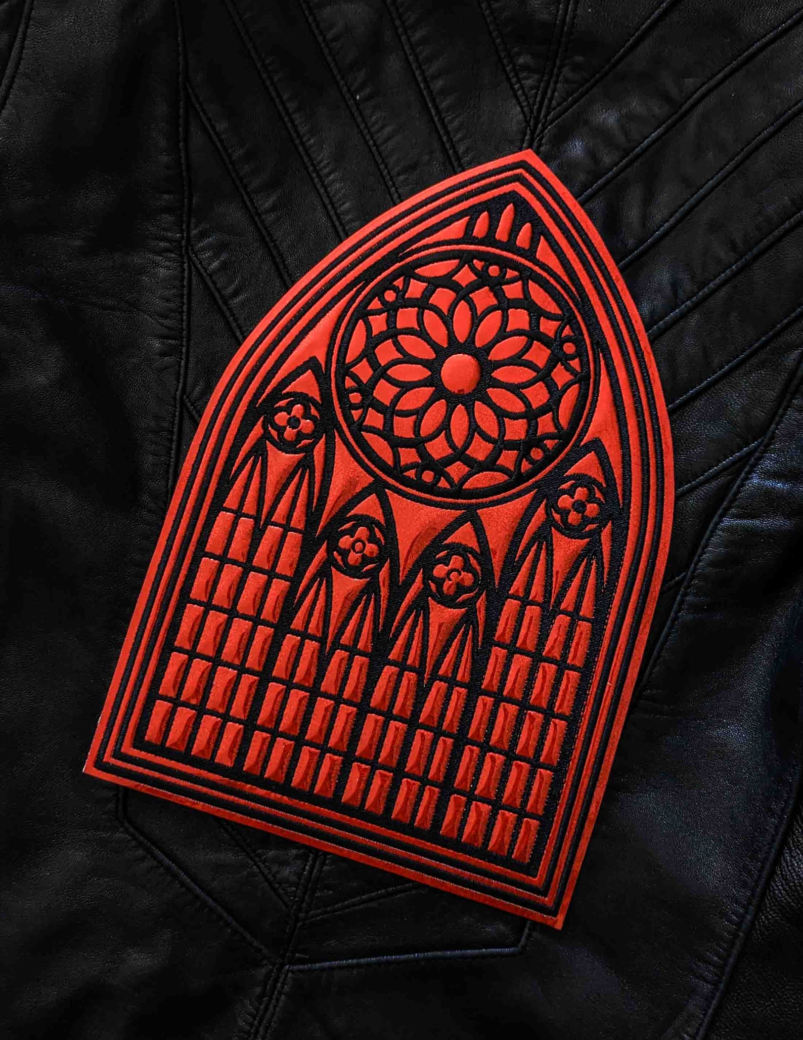 XL Cathedral Window Red Glitter Holographic Vinyl Embroidered Iron on ...