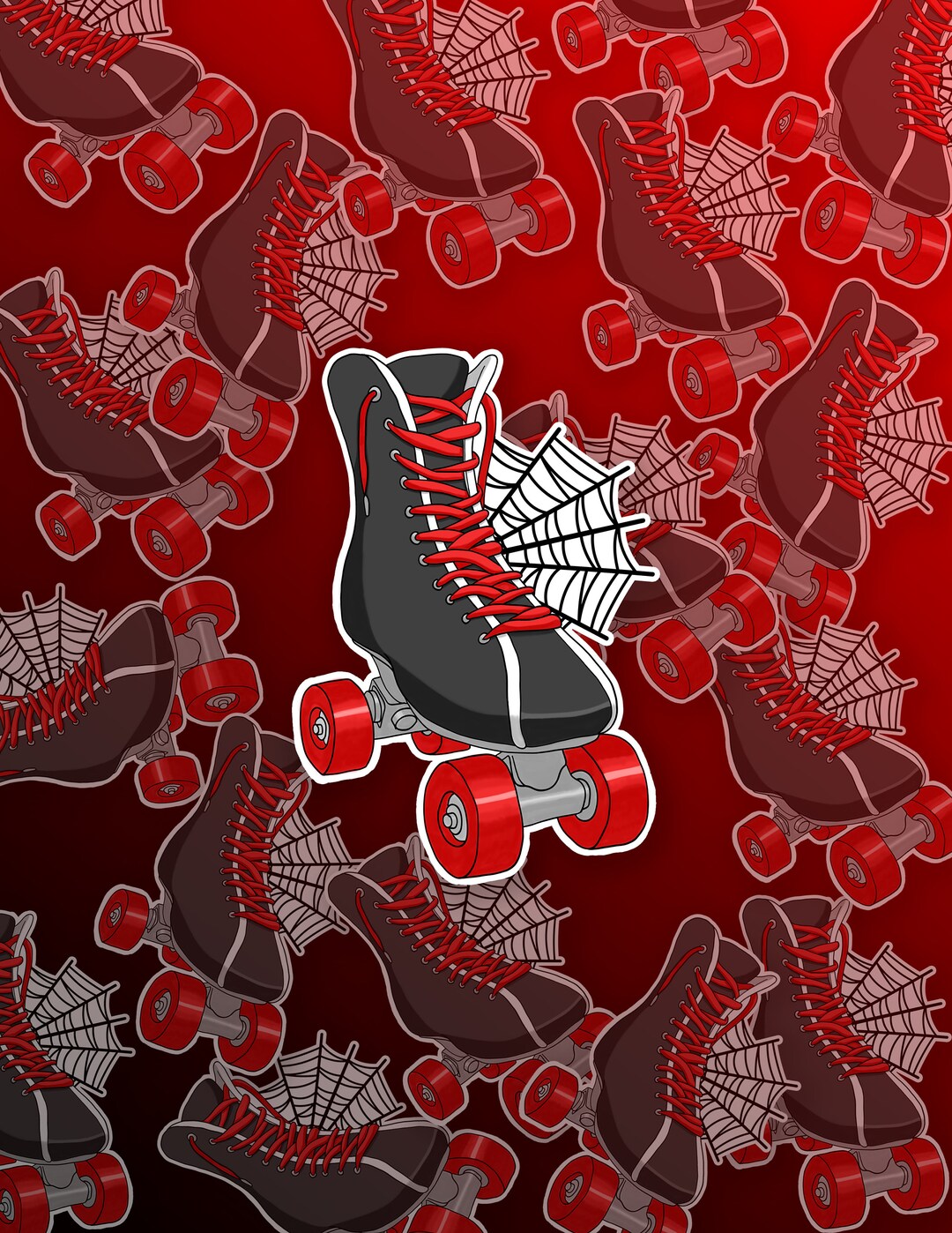 Gothic Roller Skate and Spiderweb Vinyl Sticker - Vinyl, Machine Die ...