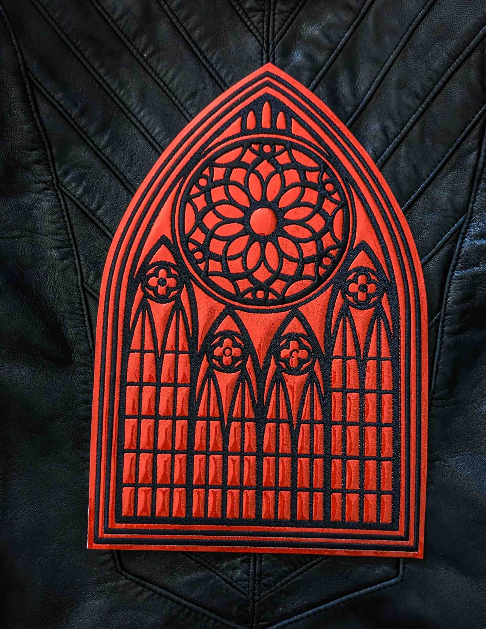 XL Cathedral Window Red Glitter Holographic Vinyl Embroidered Iron on ...