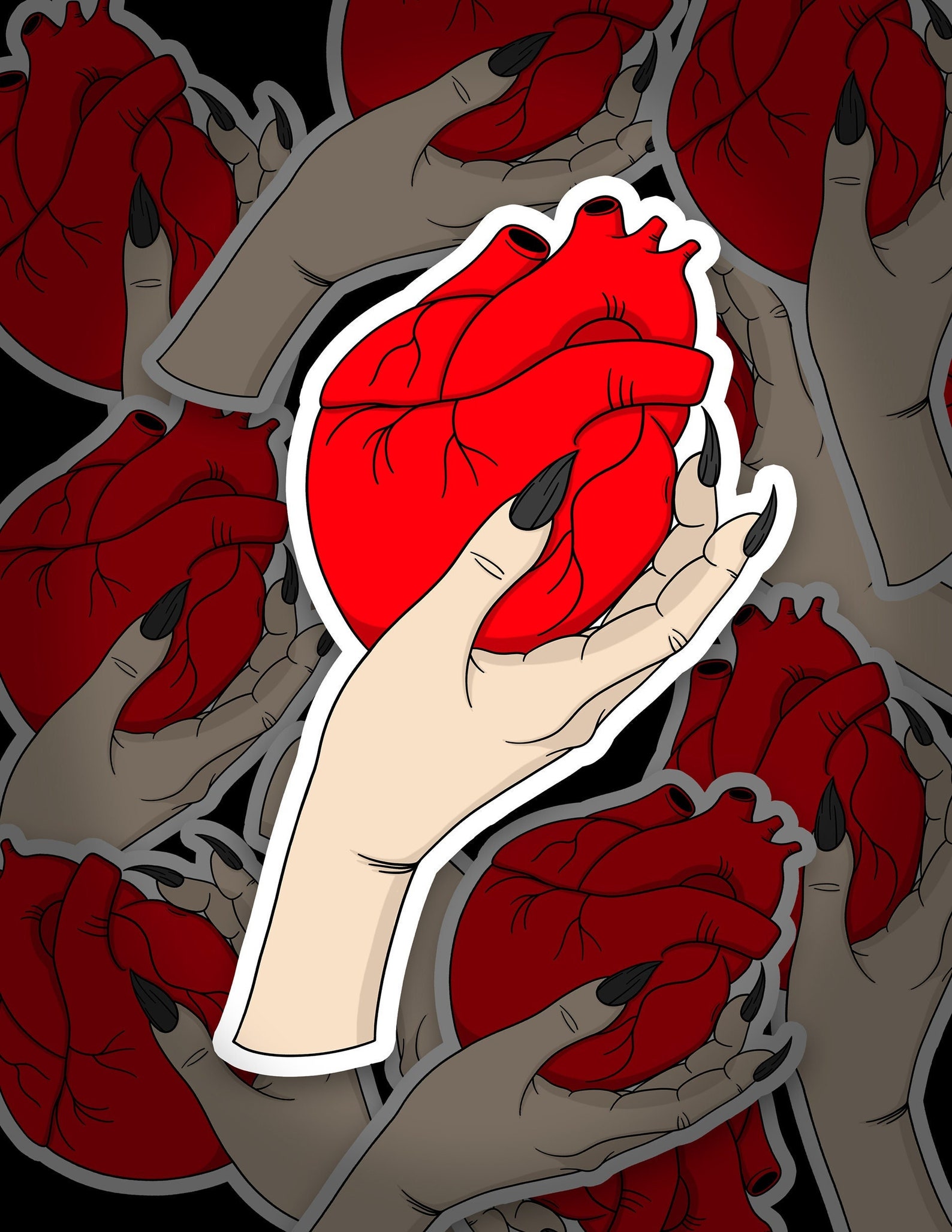 Vampire Hand Holding Heart Sticker - Vinyl, Machine Die Cut & Water ...