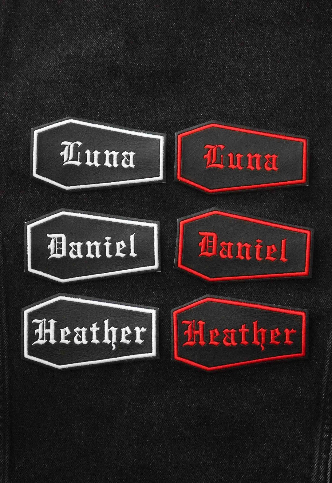 Custom 4.25" Gothic Name Coffin Iron on Embroidered Patch on Black ...