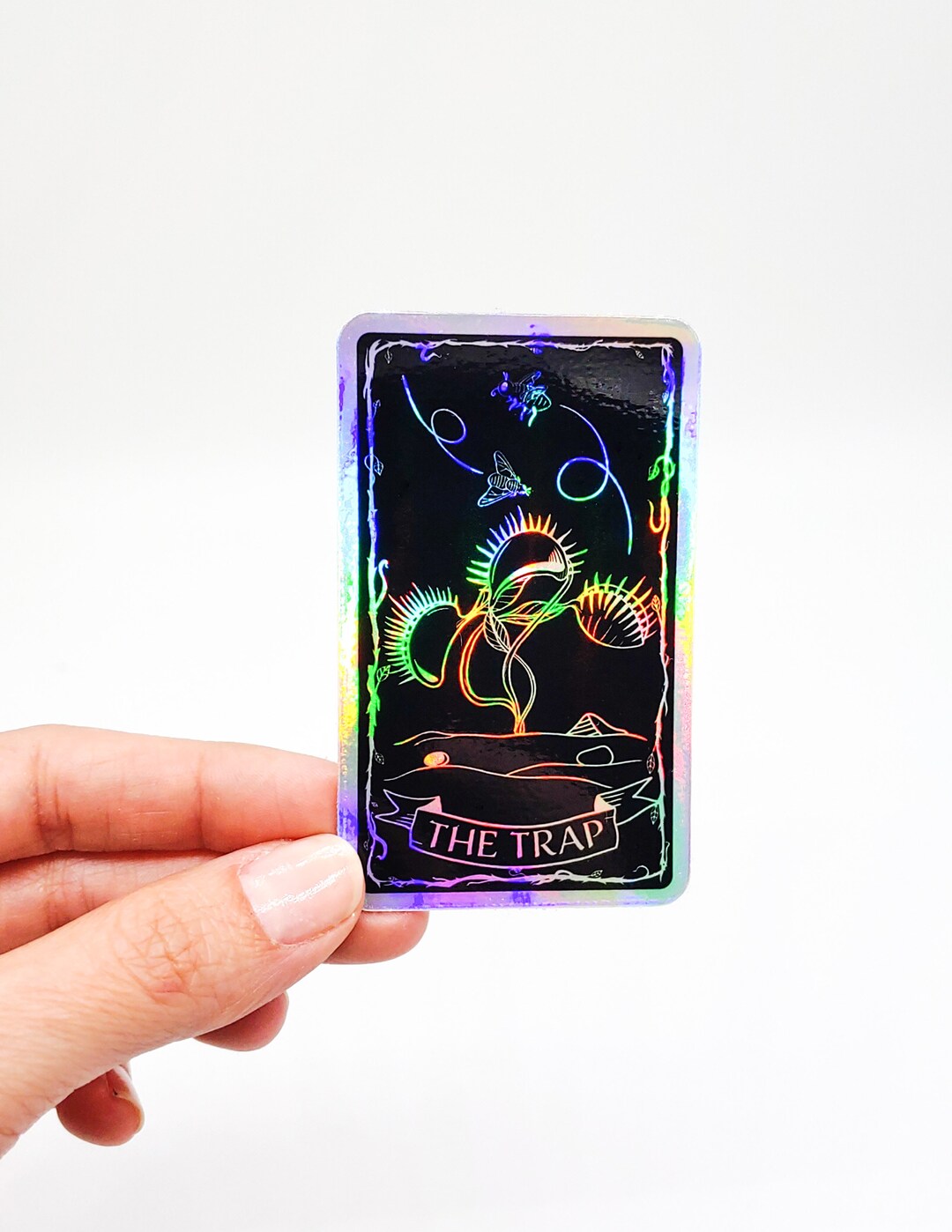 Holographic Fly Trap Tarot Card Sticker - Vinyl, Machine Die Cut ...