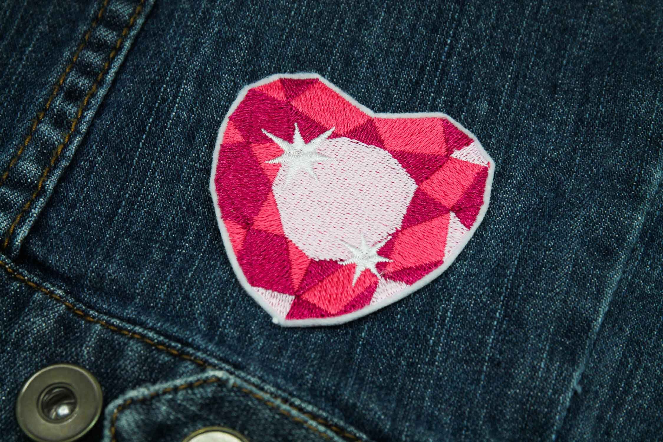 Pink Crystal Heart Embroidered Patch with Iron on Adhesive | Etsy