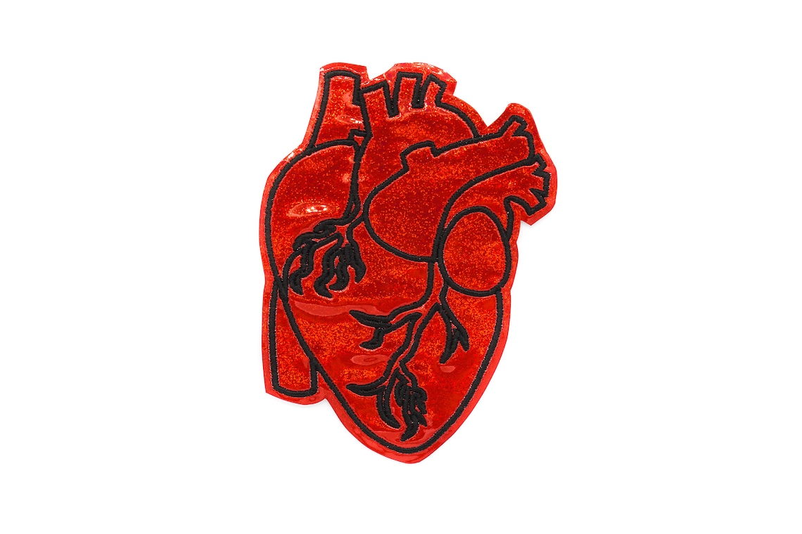 Red Holographic Glitter Anatomical Heart Vinyl Iron on Embroidered ...
