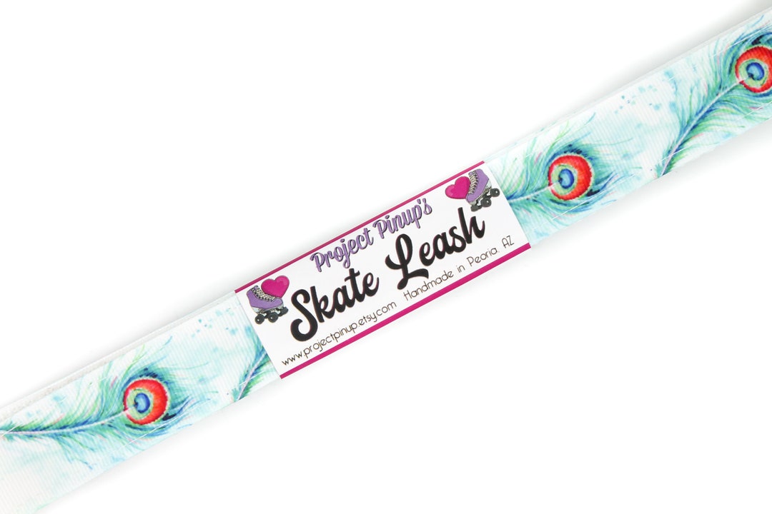 White and Teal Peacock Feather Skate Leash Roller Skate Leash ...