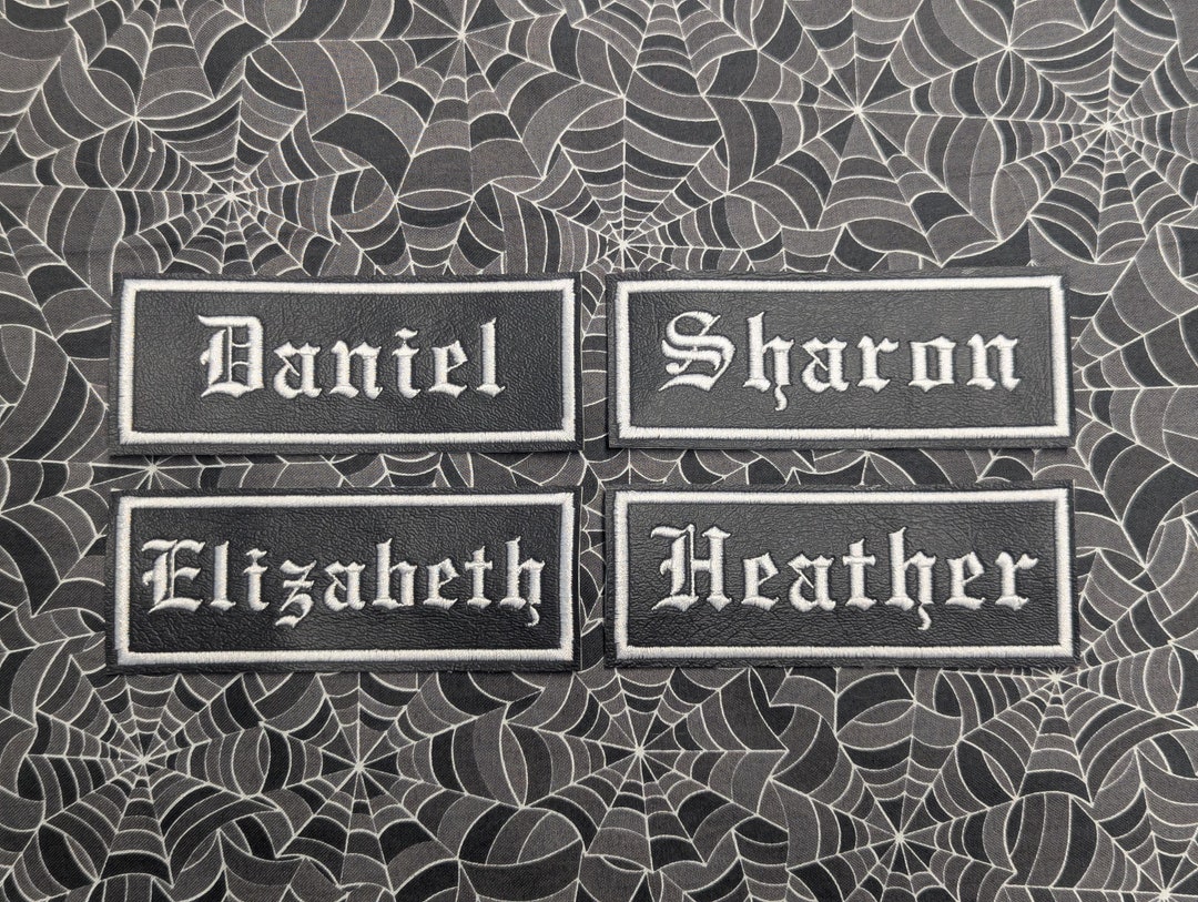 4.5" Gothic Custom Name Embroidered Iron on Patch on Black Vegan ...