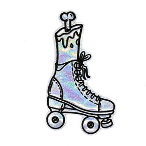 Broken Leg Roller Skater Silver Glitter Holo Vinyl Embroidered Iron on ...