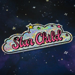 Star Child Cloud Silver Glitter Holographic Embroidered Patch - Etsy