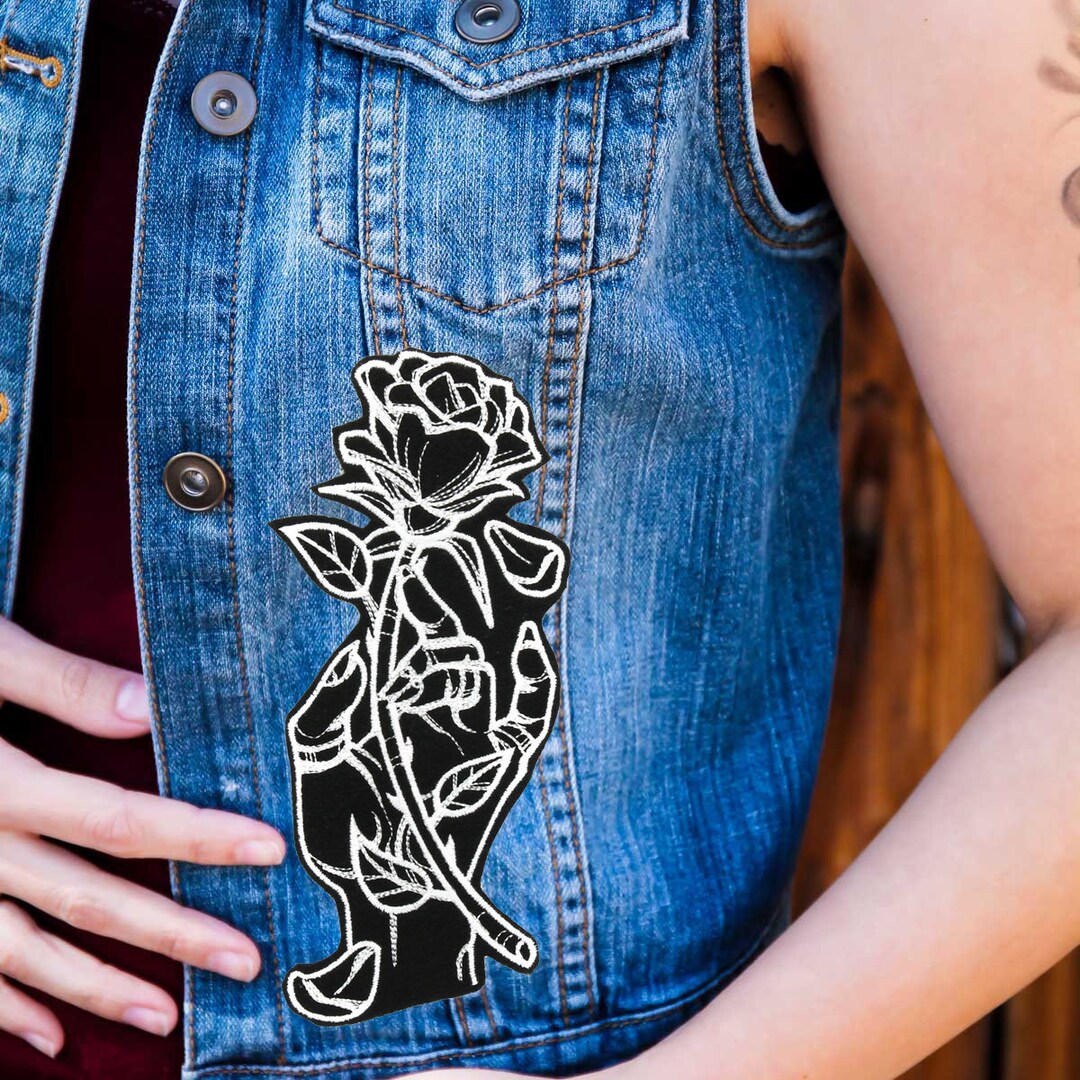 Tattoo Hand and Rose Embroidered Patch With Iron on Adhesive - Etsy