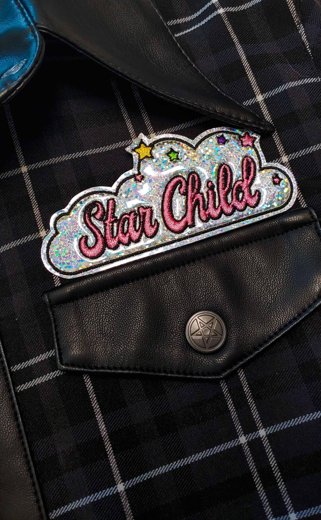 Star Child Cloud Silver Glitter Holographic Embroidered Patch - Etsy