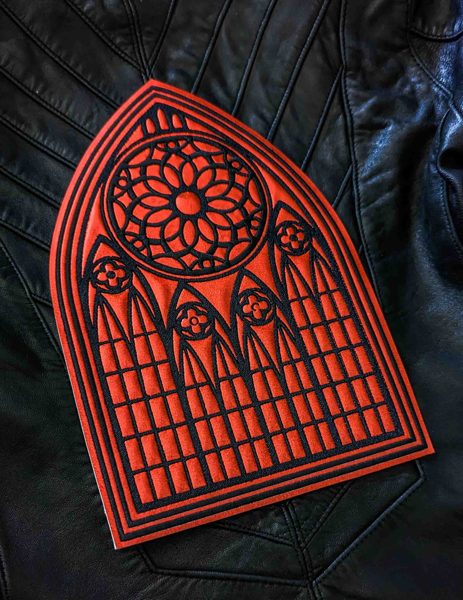XL Cathedral Window Red Glitter Holographic Vinyl Embroidered Iron on ...