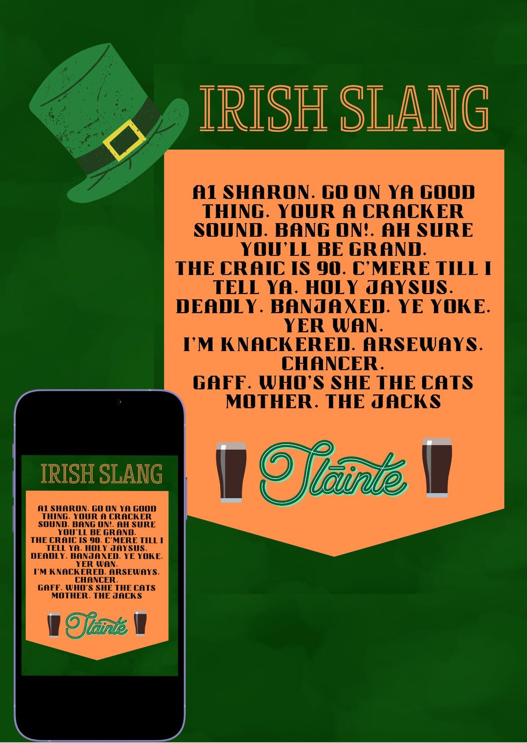 Irish Slang Poster for Instant Print Customisable Bar Sign Ireland ...