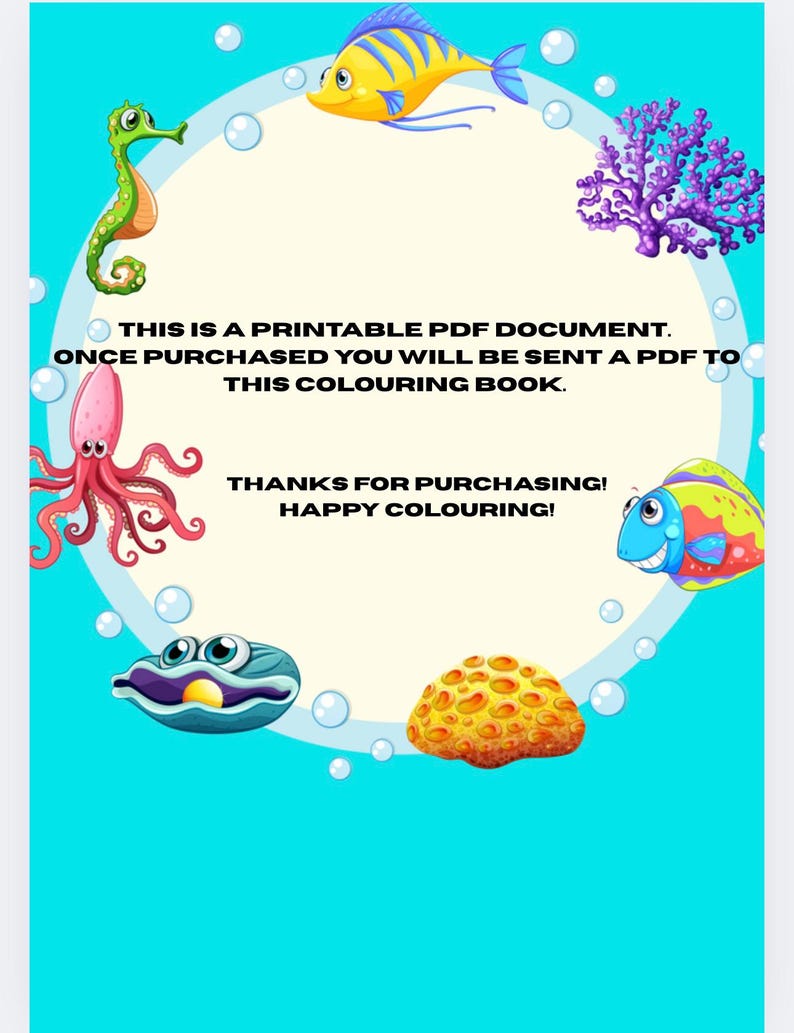 Cute Printable Kids Fun Deep Sea Colouring Book 13 Pages - PRINTABLE ...