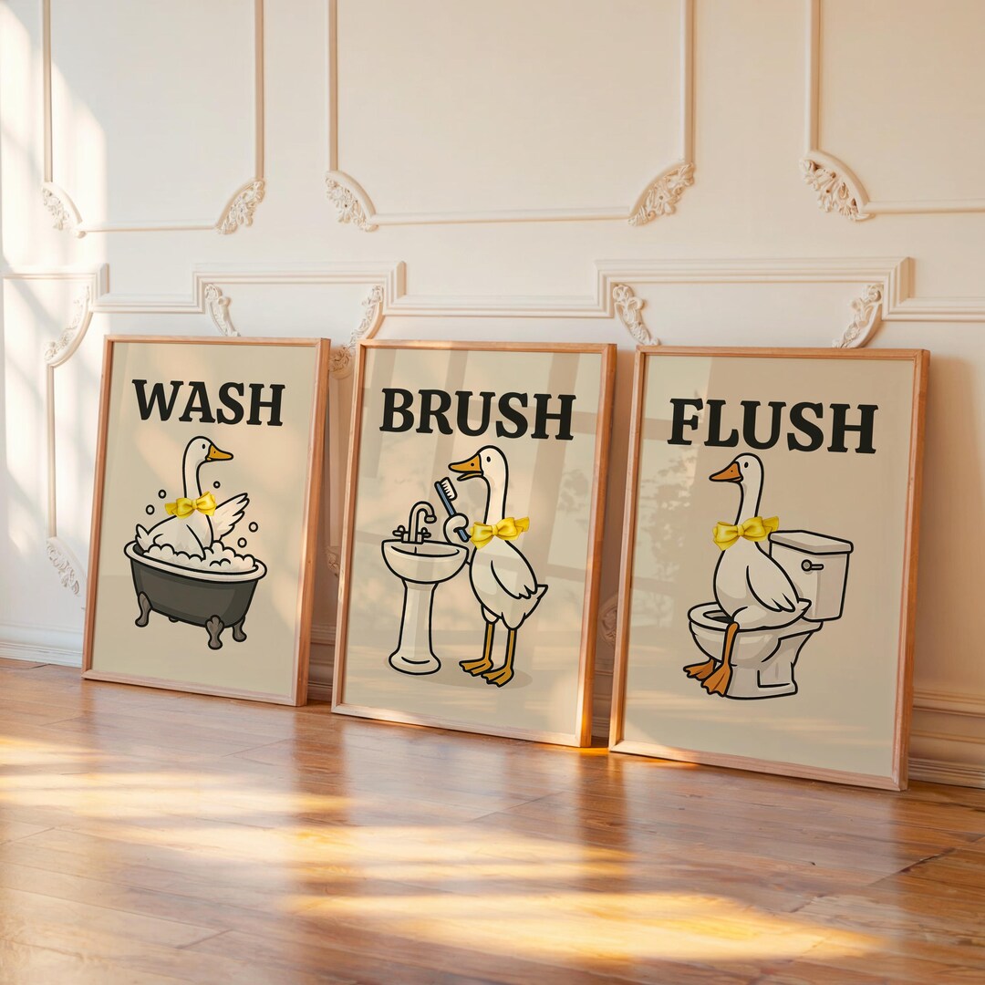 Funny Goose Bathroom Wall Art Bundle Set of 3 Wash Brush Flush Prints ...