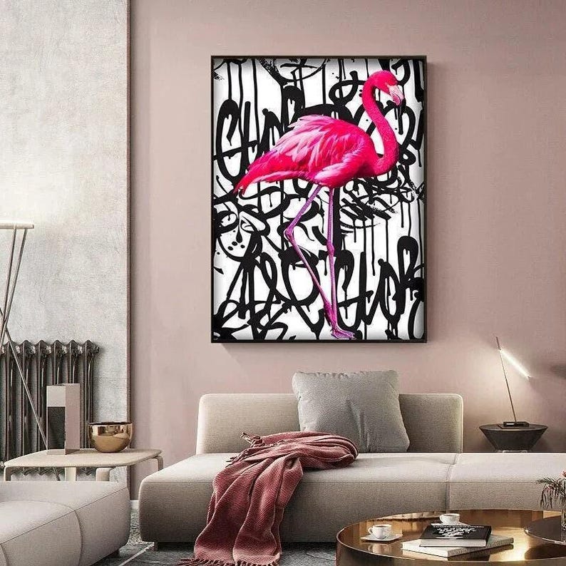 Graffiti-inspired Flamingo Abstract Canvas Print - A Urban and Eye ...