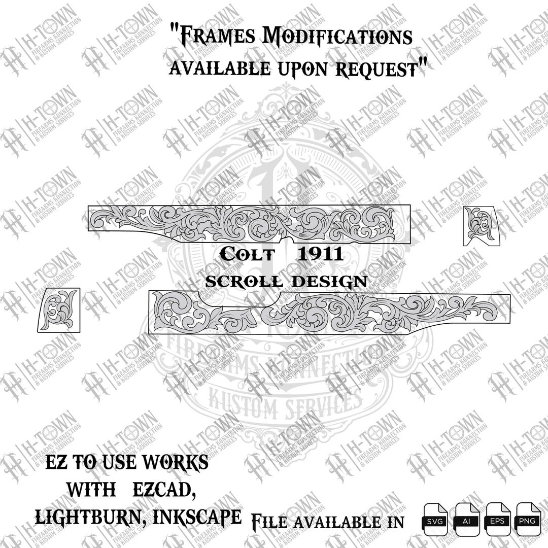 Colt 1911 Scroll Engraving Design | Laser Cut File (digital Download ...