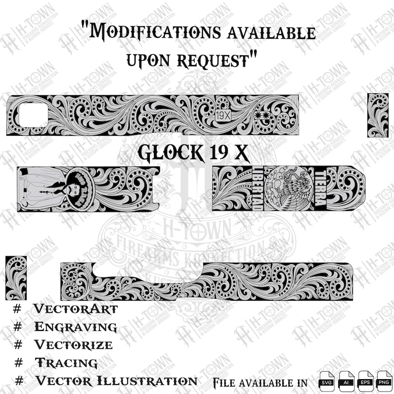 GLOCK 19 X Engraving Scroll Vector | Ornamental Grip Design | Full ...