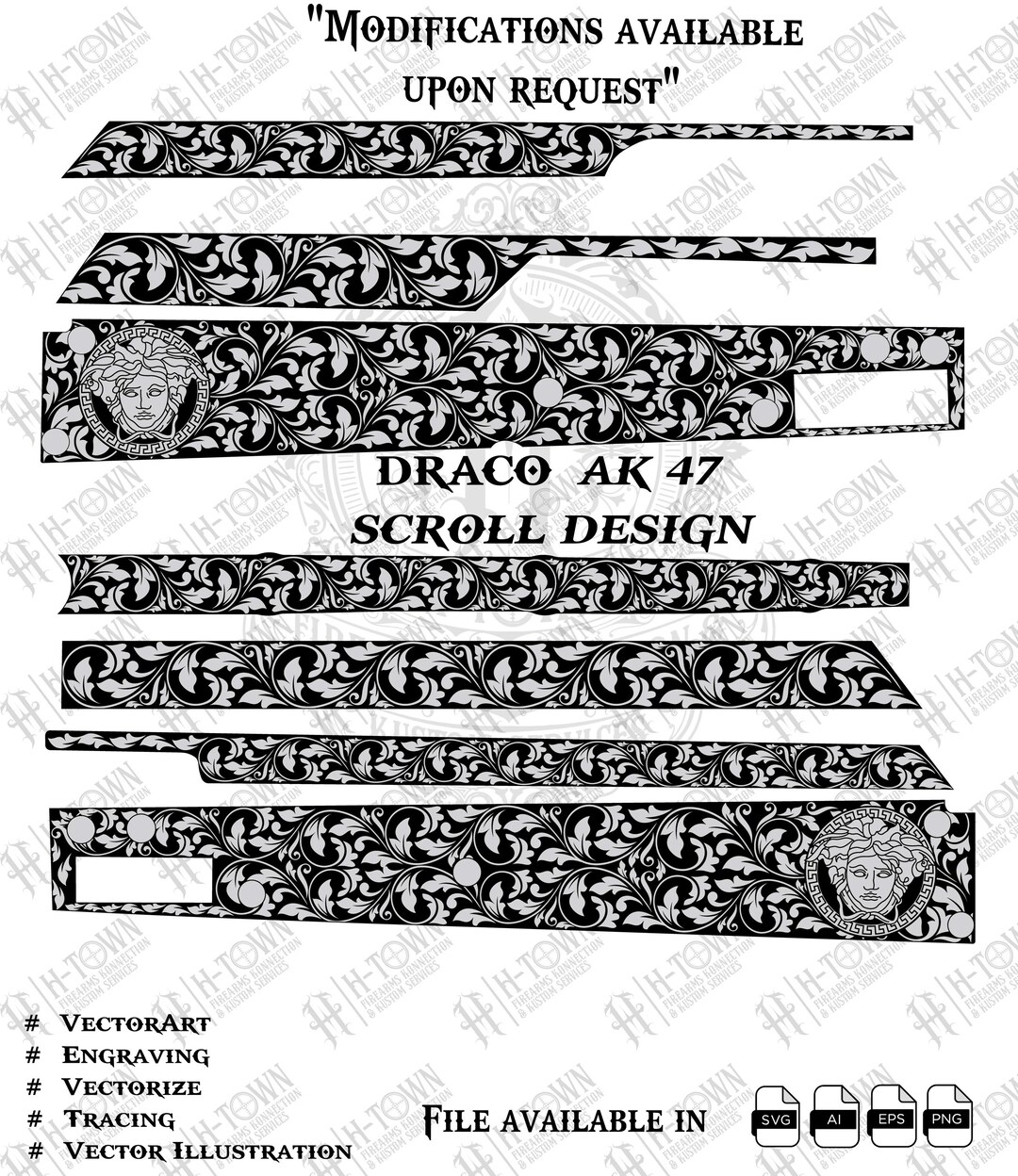 Draco AK47 Engraving Design: Medusa & Floral Scroll (digital File SVG ...