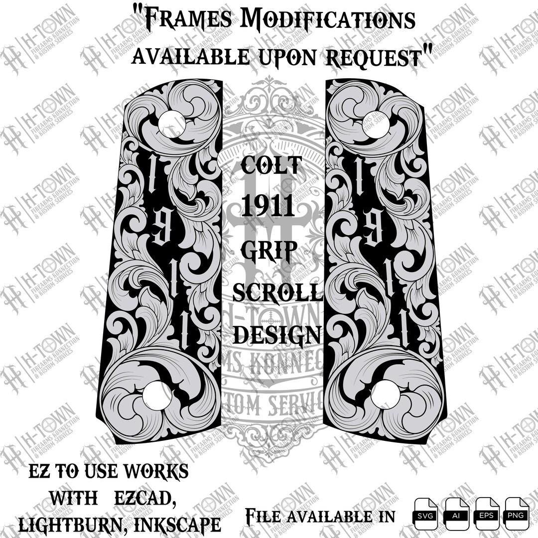 Colt 1911 Grip Scroll Engraving Design: Laser-ready Vector (digital ...