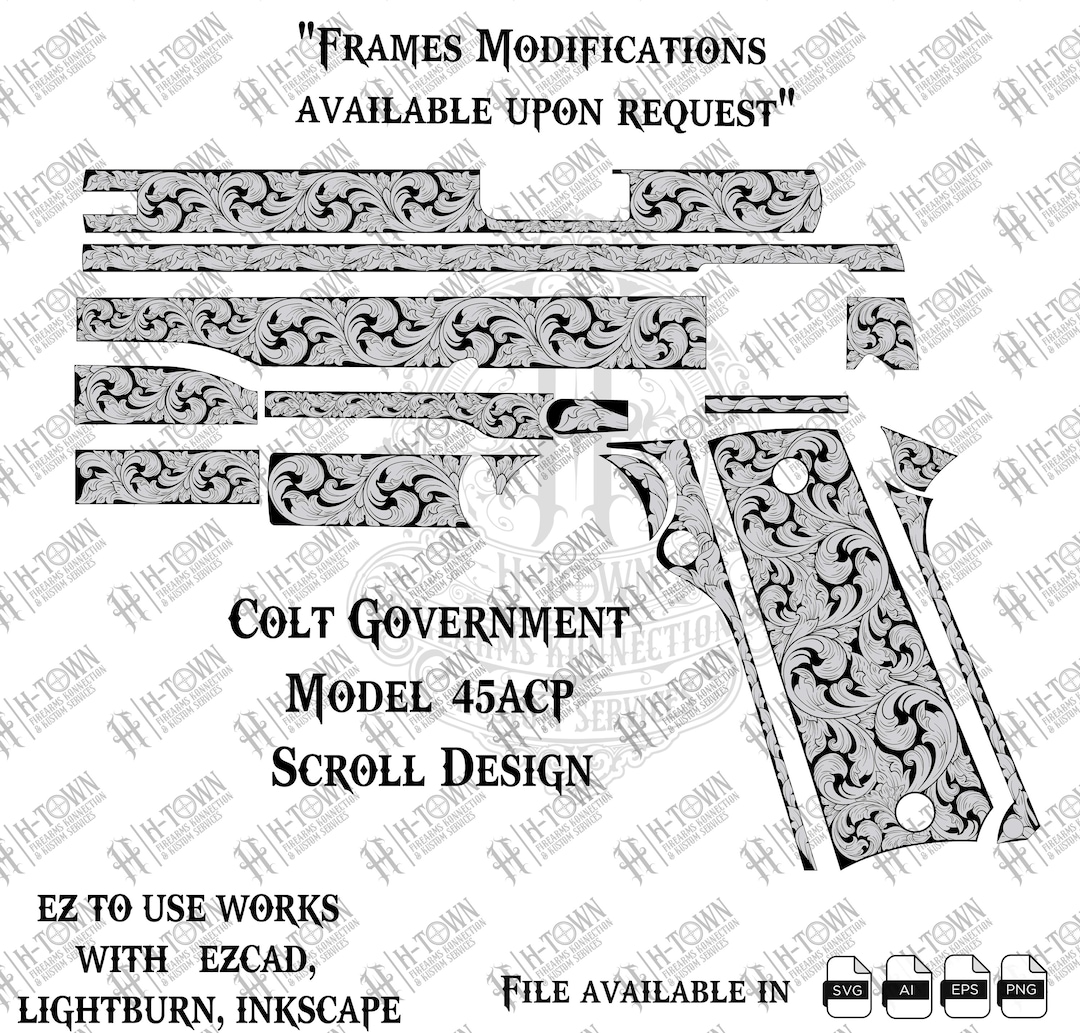 Colt 1911 Scroll Engraving Vector Design | Laser Ready (digital File ...