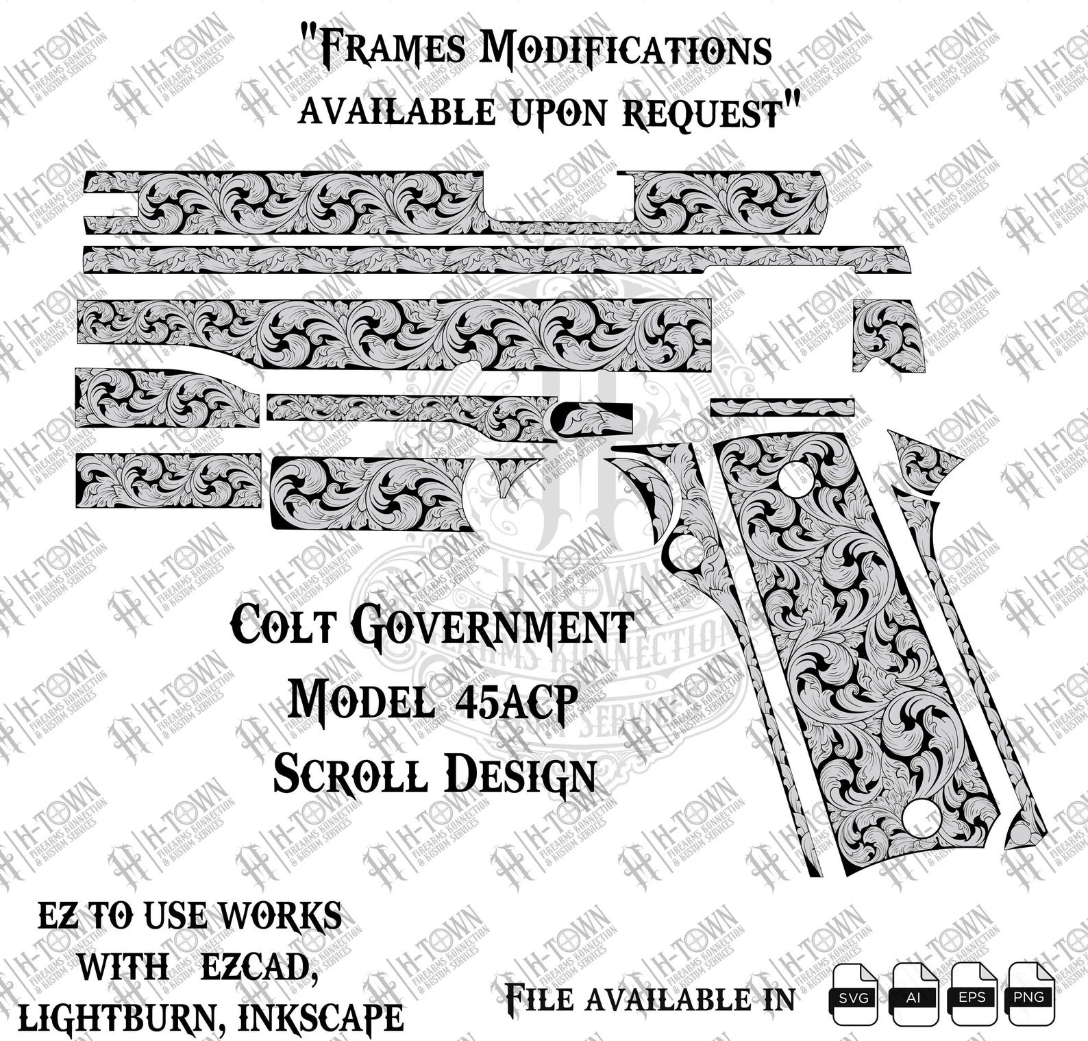 Colt 1911 Government Model .45 Scroll Engraving | Full Slide Vector ...