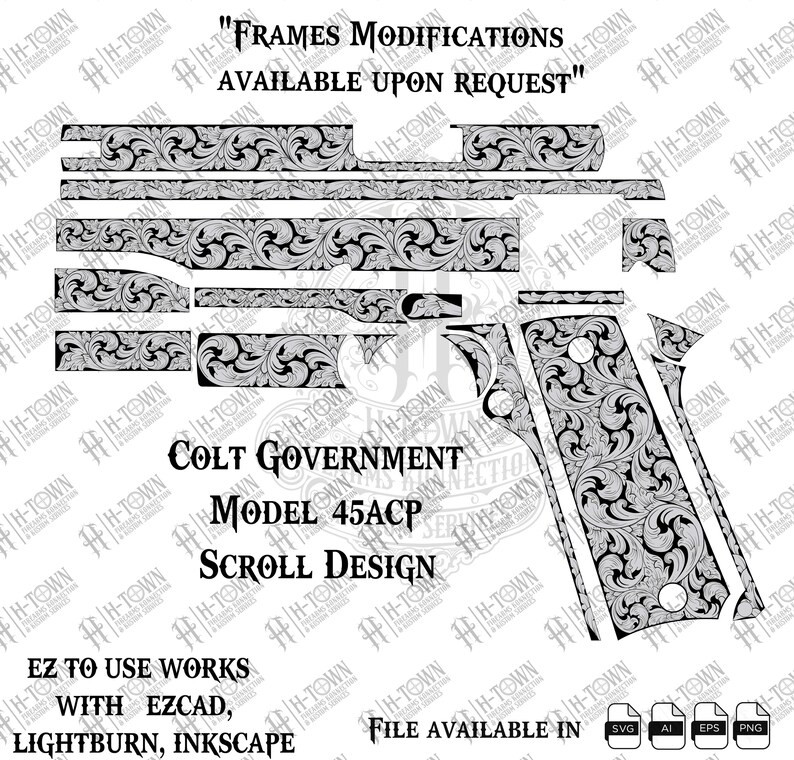Colt 1911 Scroll Engraving Vector Design | Laser Ready (digital File ...