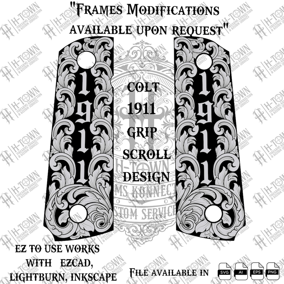 Colt 1911 Grip Scroll Engraving Design: Laser-ready Vector (digital ...