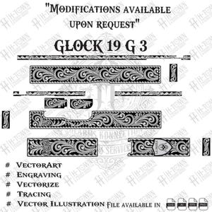 Glock 19 Gen 3 Engraving Scroll Vector | Ornamental Grip Design | Full ...