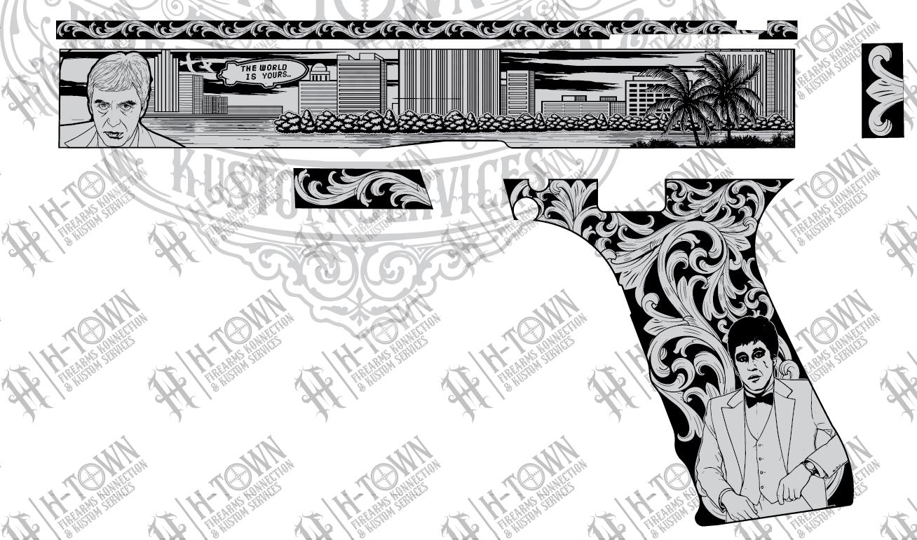 Glock 19 Gen 3 Scarface Engraving Design | Movie Theme Grip & Slide ...