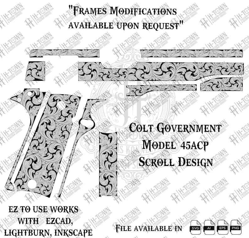 Colt 1911 Scroll Engraving Vector Design | Laser Ready (digital File ...